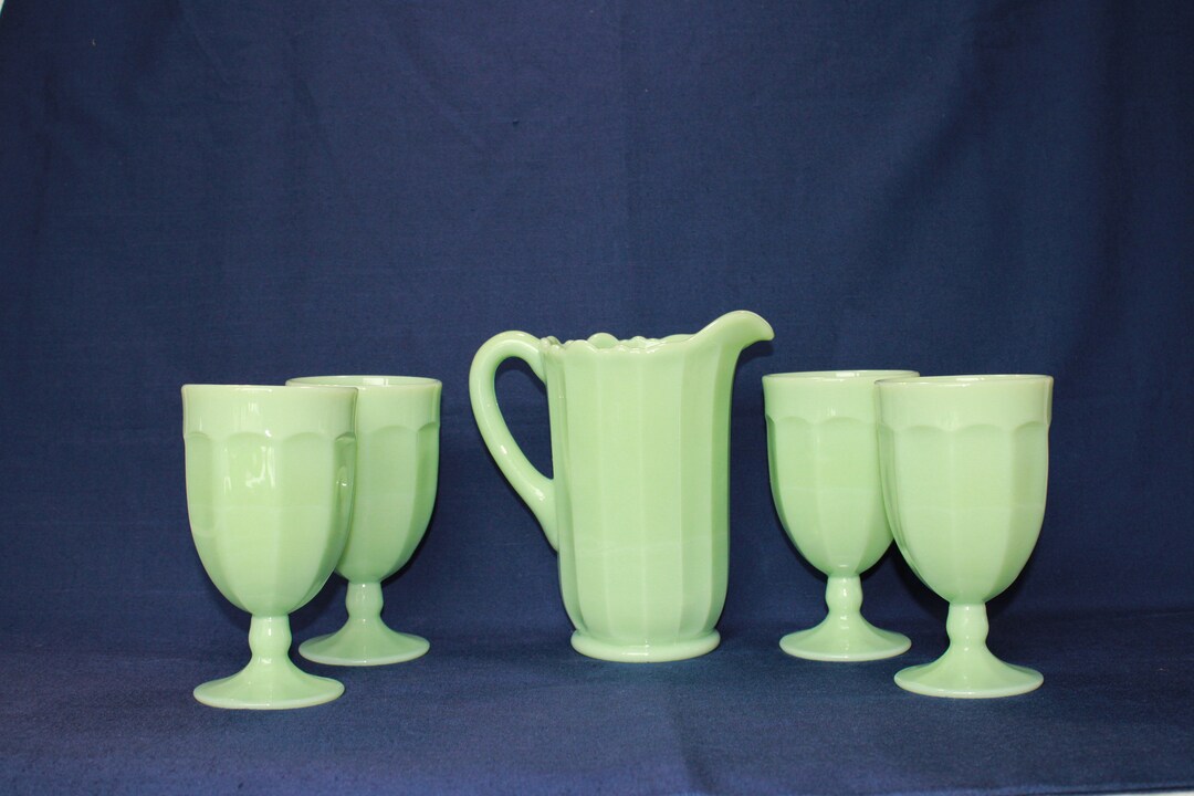 Jadeite Panel Pitcher With Arlington 16 Oz. Ice Tea Goblets, Your ...
