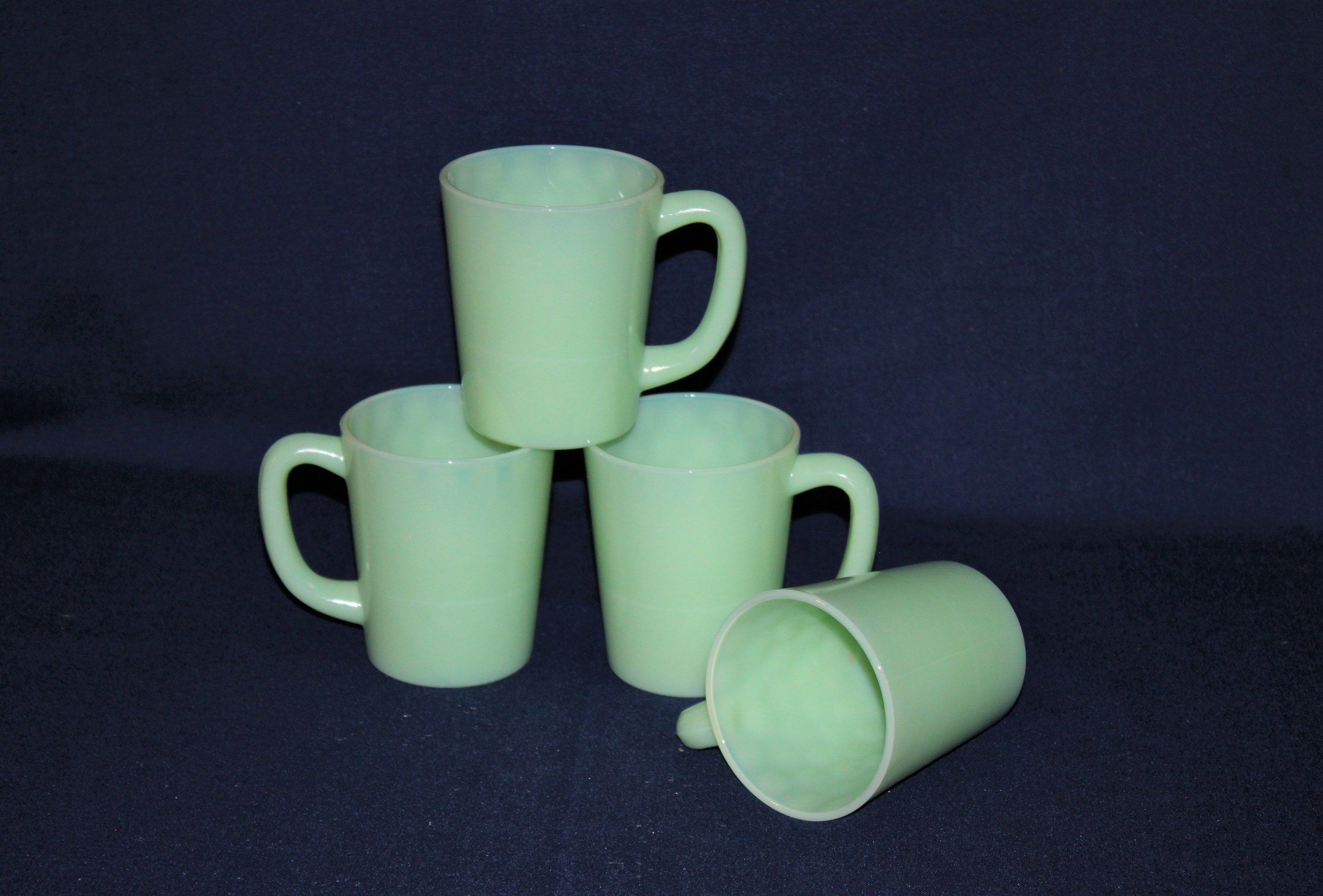 Jadeite Mugs, Set of 4 Cups by Mosser Glass, Optic Dot 9 Oz Mugs FREE ...