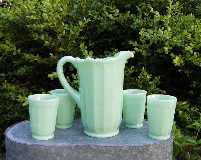 Jadeite Panel Pitcher With Your Choice of 4, 6 or 8 Tumblers by Mosser ...