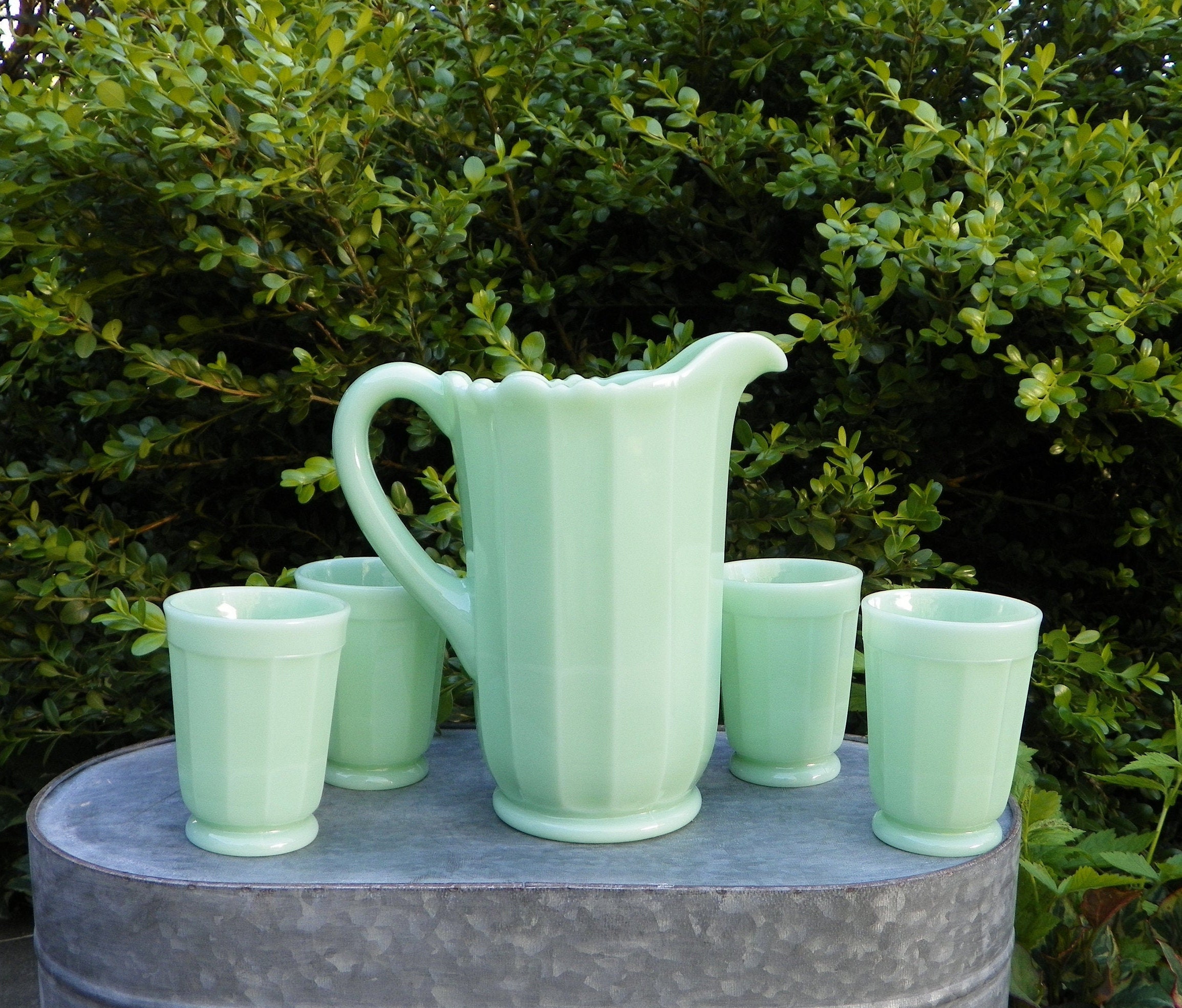 Jadeite Panel Pitcher With Your Choice of 4, 6 or 8 Tumblers by Mosser ...