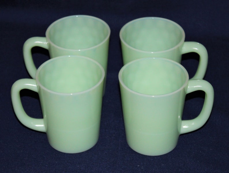 Jadeite Mugs, Set of 4 Cups by Mosser Glass, Optic Dot 9 Oz Mugs FREE ...