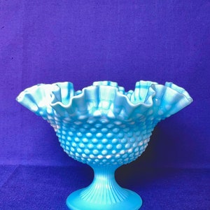 Fenton Blue Hobnail Slag Glass 9 3/8 Inches Wide Compote, FREE SHIPPING ...