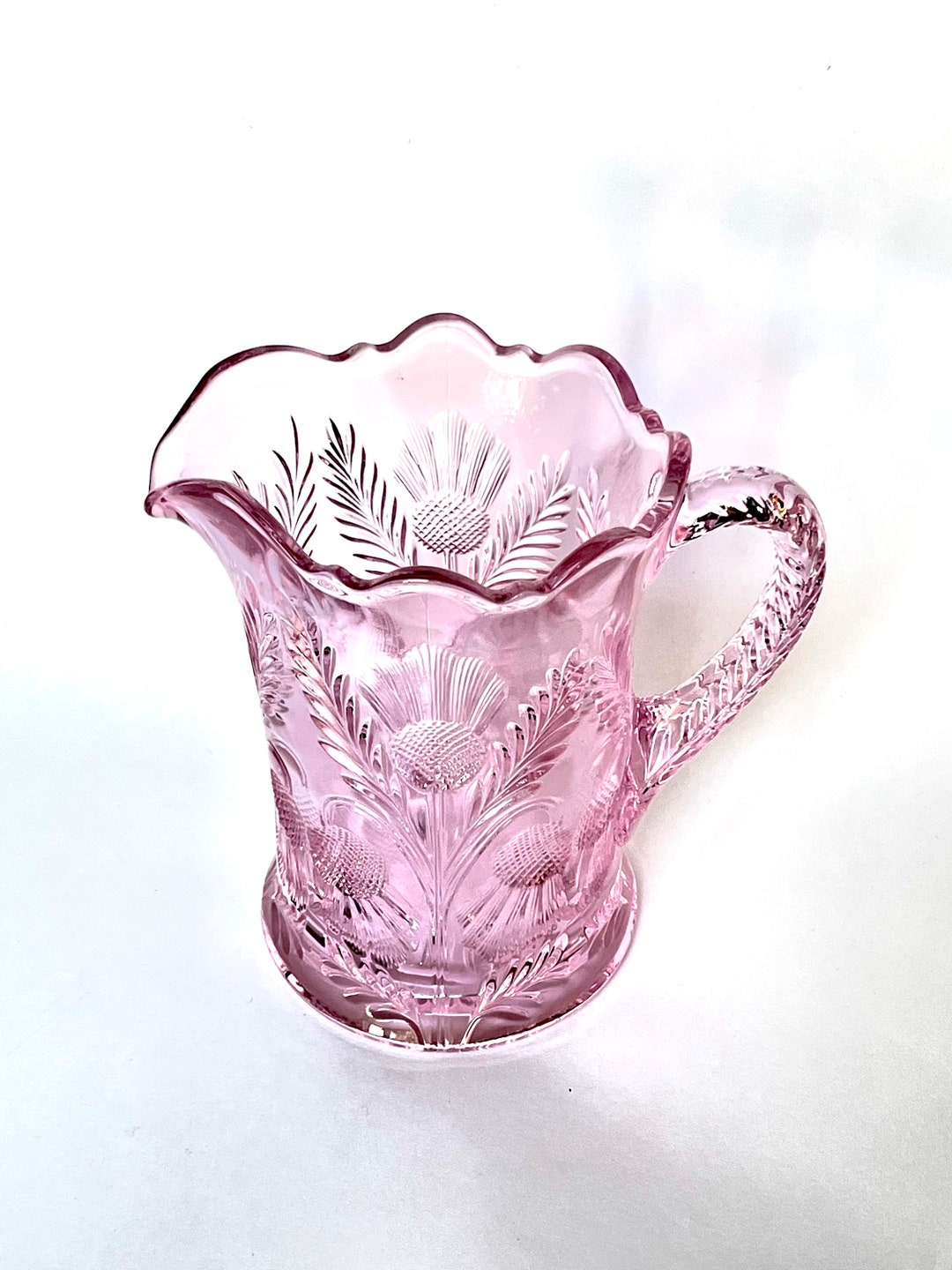 Rose Thistle Pitcher by Mosser Glass, 6 5/8" High Also Called Reverse ...