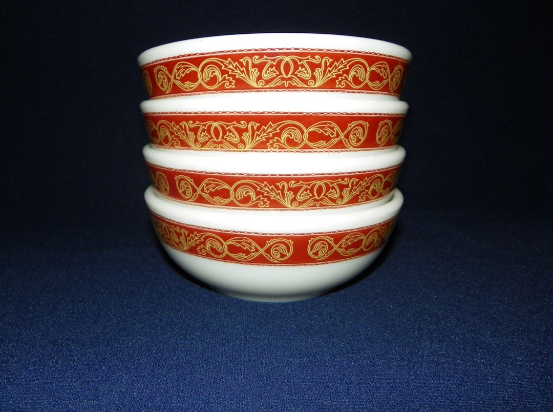 Pyrex Bowls Red and Gold Band Called Bronze Heavy Duty Restaurant Ware ...