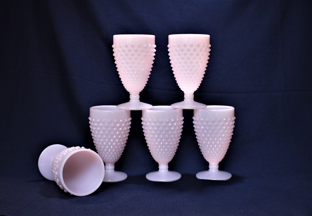 Mosser Pink Hobnail Water Goblets Set of 6 or 8 Crown Tuscan 10 Oz Wine ...