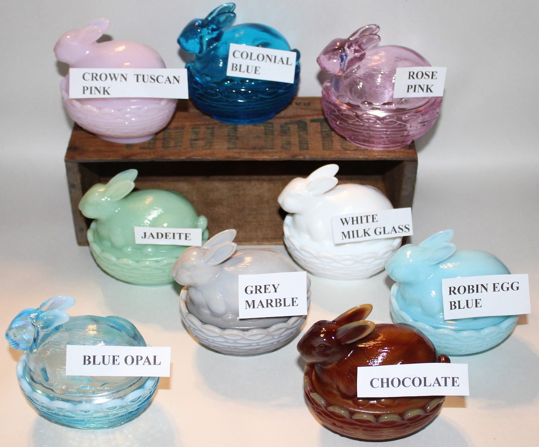 Mosser Bunny Covered Dish, Choice of Colors 3 3/4" High 4" Long Rabbit ...