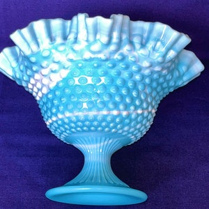 Fenton Blue Hobnail Slag Glass 9 3/8 Inches Wide Compote, FREE SHIPPING ...