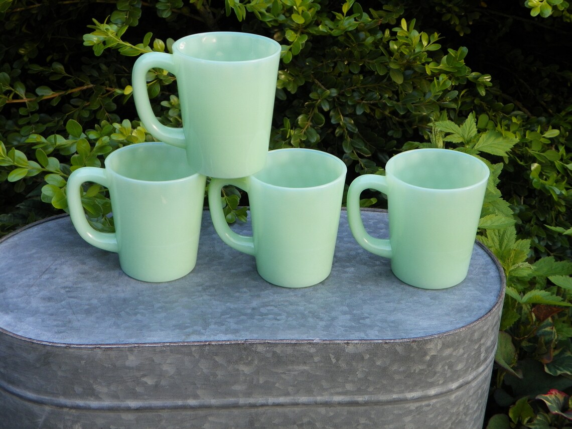 Jadeite Mugs, Set of 6 Cups by Mosser Glass, Optic Dot 9 Oz Mugs FREE ...