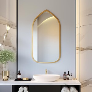 Gold Arched Gothic Wall Mirror, Modern Asymmetrical Bathroom Vanity ...