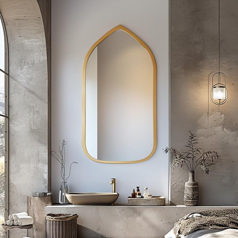 Gold Arched Gothic Wall Mirror, Modern Asymmetrical Bathroom Vanity ...