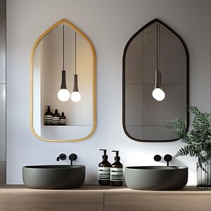 Gold Arched Gothic Wall Mirror, Modern Asymmetrical Bathroom Vanity ...
