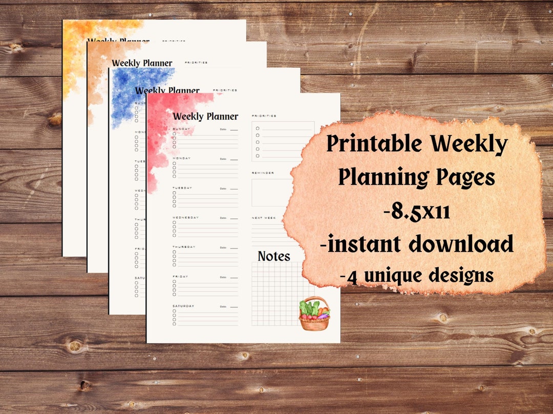 Printable Watercolor Weekly Planner Pages - Etsy