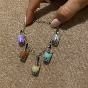 Cute Boba Charm Bracelet: Bubble Tea, Boba Theme. Kawaii Jewelry ...