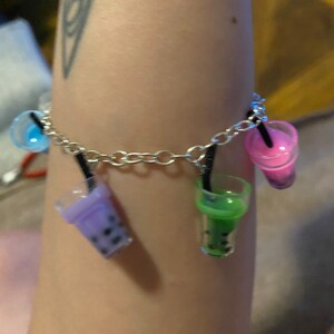Cute Boba Charm Bracelet: Bubble Tea, Boba Theme. Kawaii Jewelry ...
