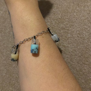 Cute Boba Charm Bracelet: Bubble Tea, Boba Theme. Kawaii Jewelry ...