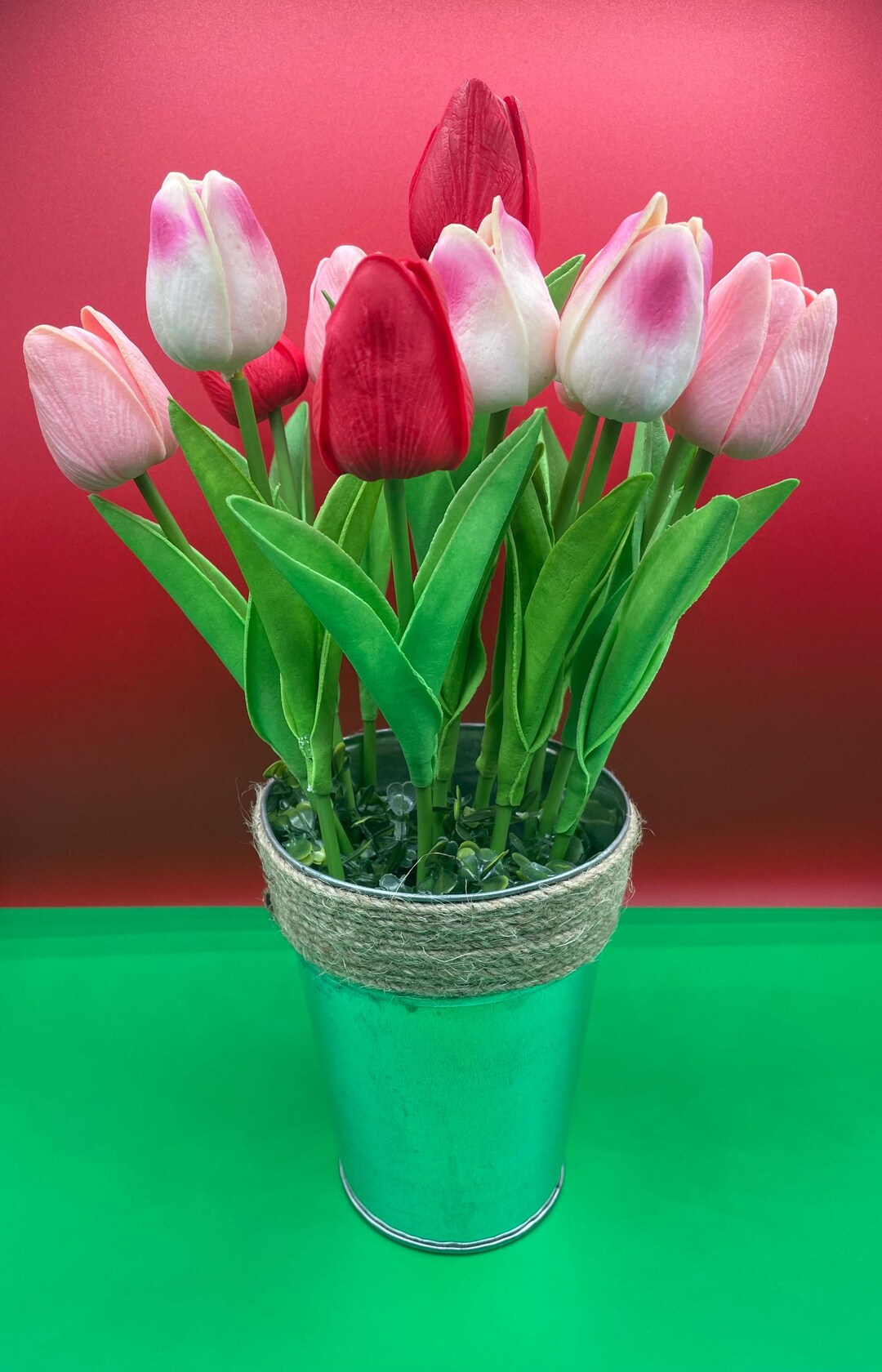 Artificial Real Touch Pink and Red Tulips - Tin Can Tulip Tango - Etsy