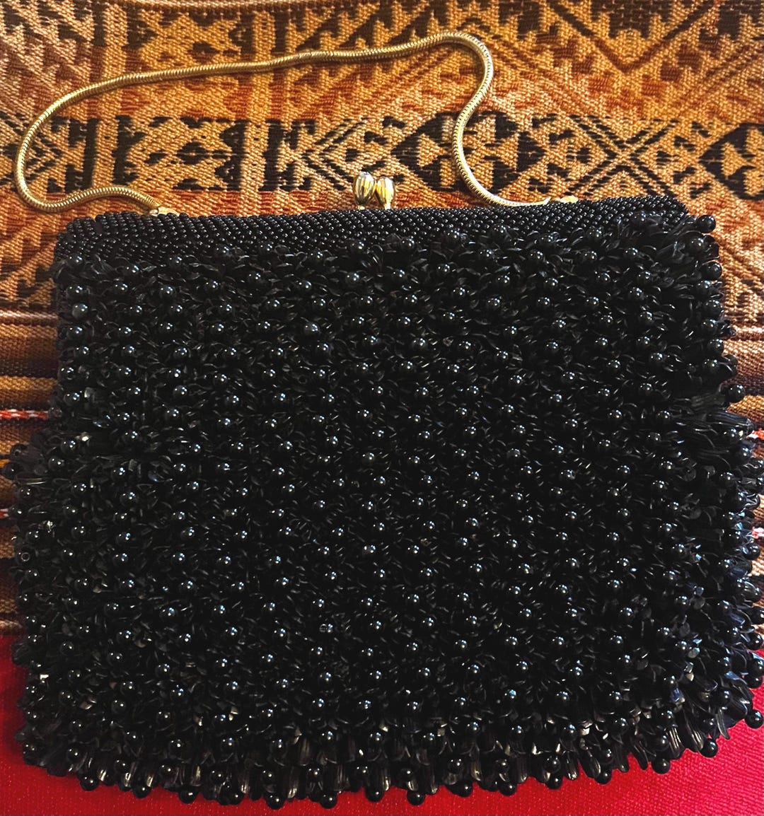Vintage Richere Black Beaded Evening Handbag/purse, by Walboeg. 1950s ...