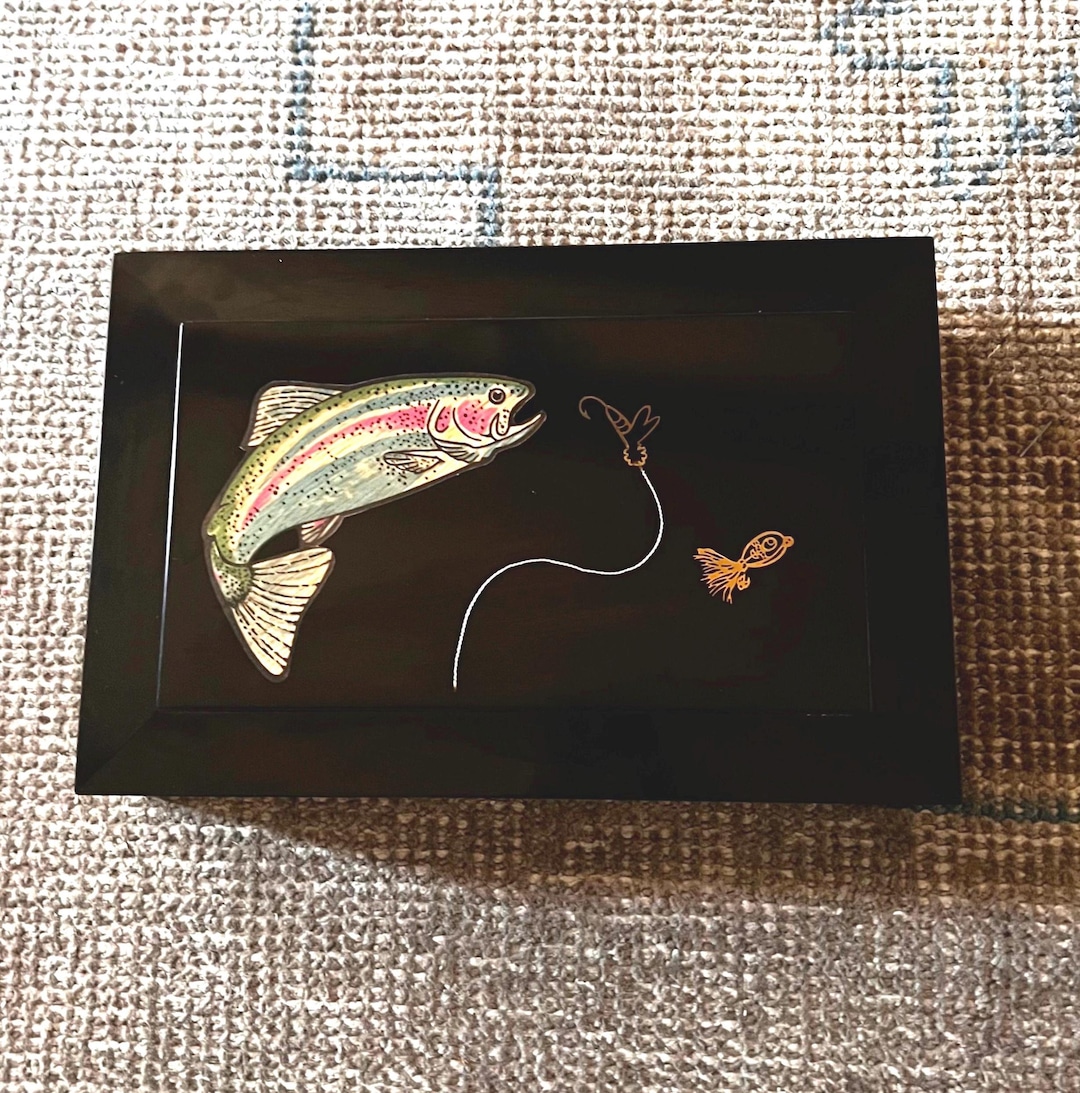 Vintage Mid-century Modern MCM Couroc Inlaid Rainbow Trout Fly Fishing ...