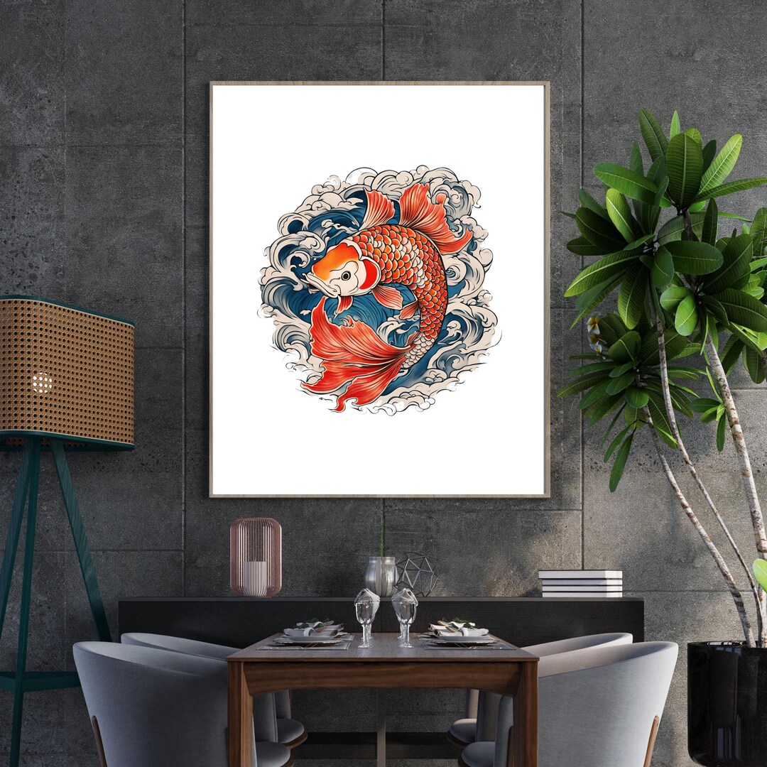 Koi Fish Print, Koi Print, Koi Fish Tattoo, Koi Fish Painting, Koi Fish ...
