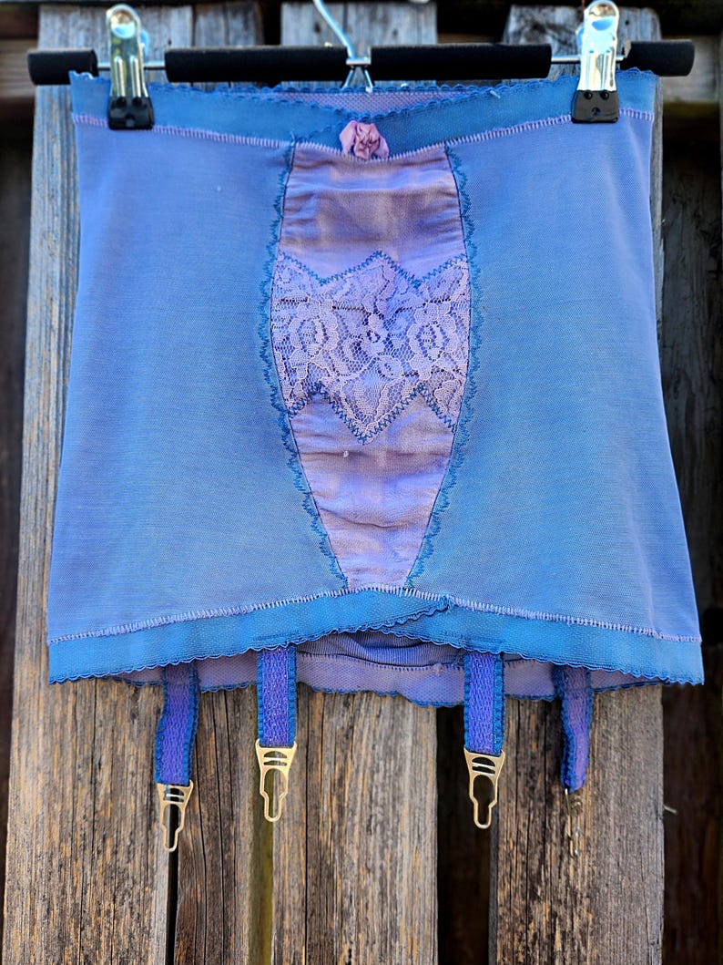 Vintage Hand Dyed Burlesque Blue Open Bottom Girdle Foundation Garment ...