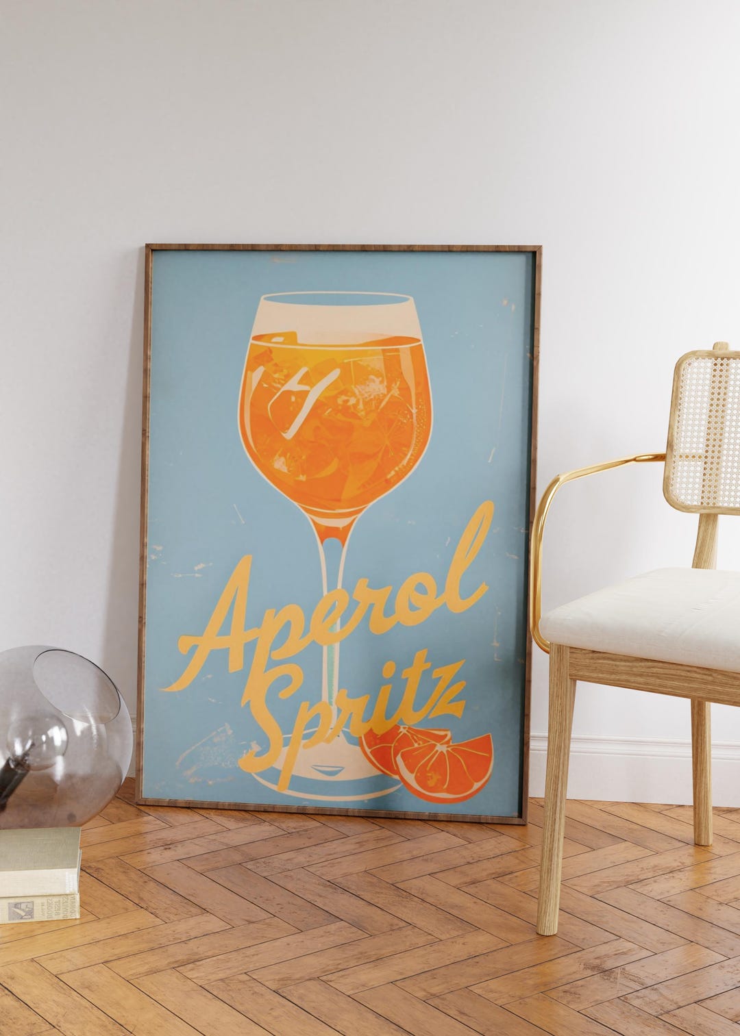 Aperol Spritz Wall Art, Vintage Poster, Retro Bar Wall Art, Light Blue ...