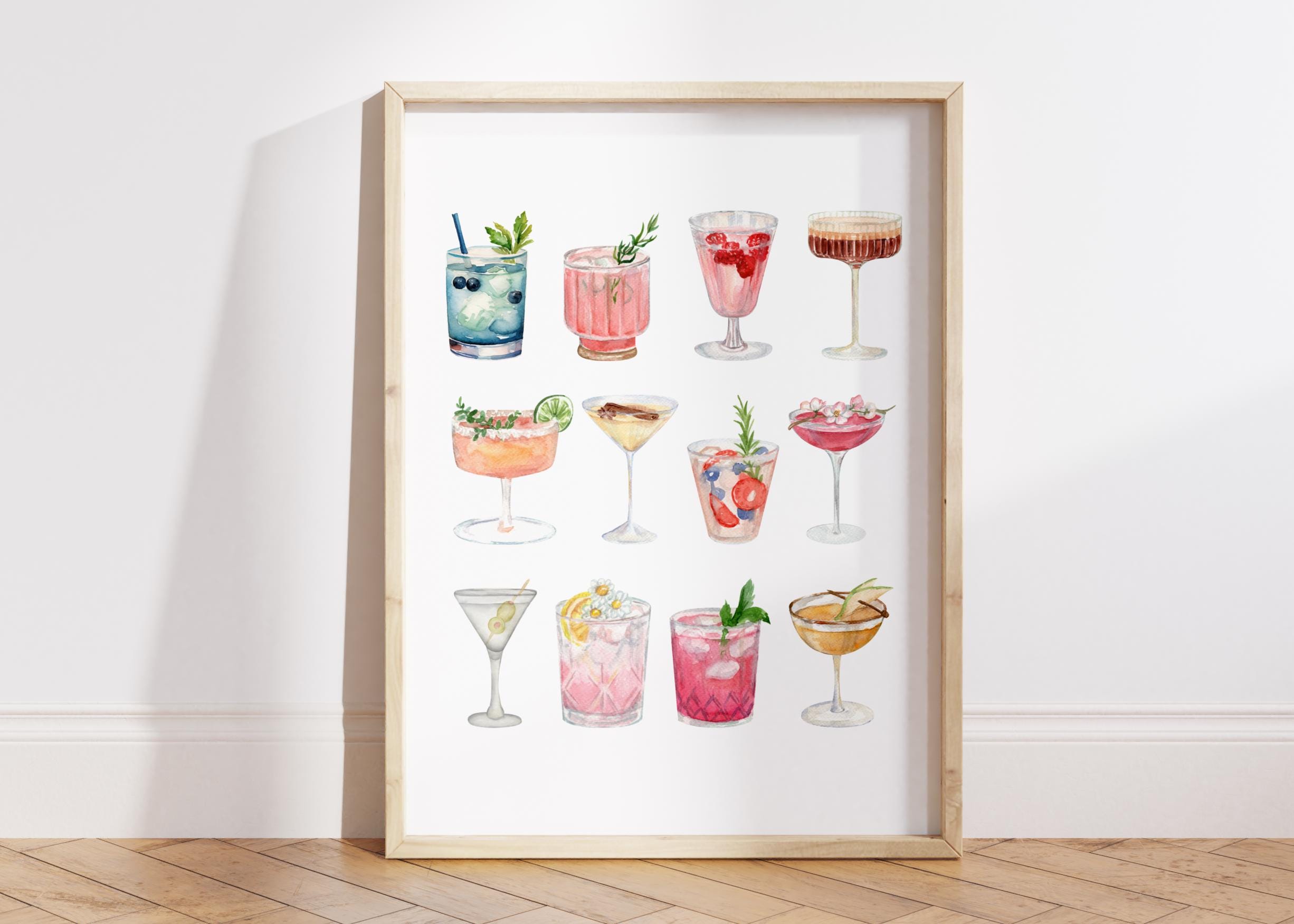 Watercolor Cocktail Digital Print, Bar Cart Decor, Coquette Room Decor ...
