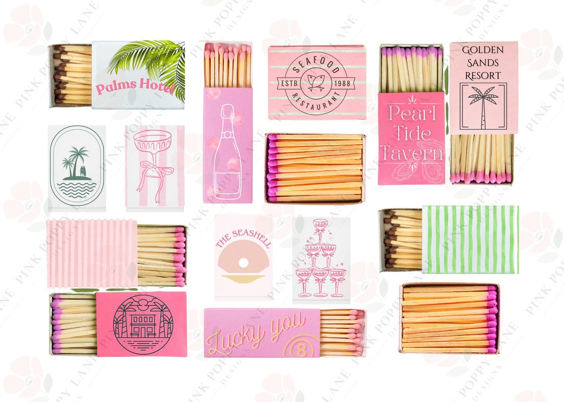 Vintage-inspired Coastal Matchbook Prints, Retro Beach Matchbox Art ...
