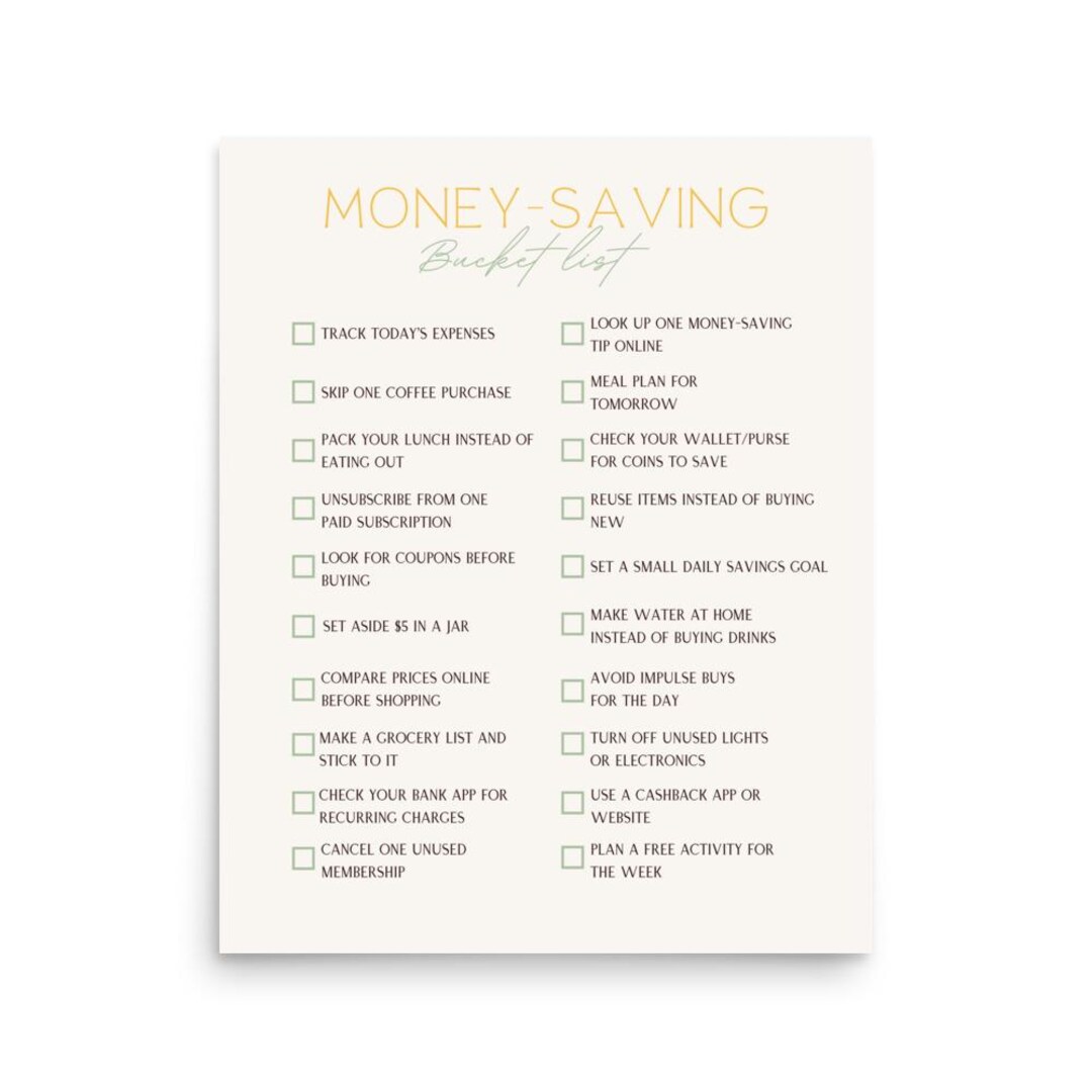 Money-saving Bucket List – 16"x20" Physical Poster - Etsy