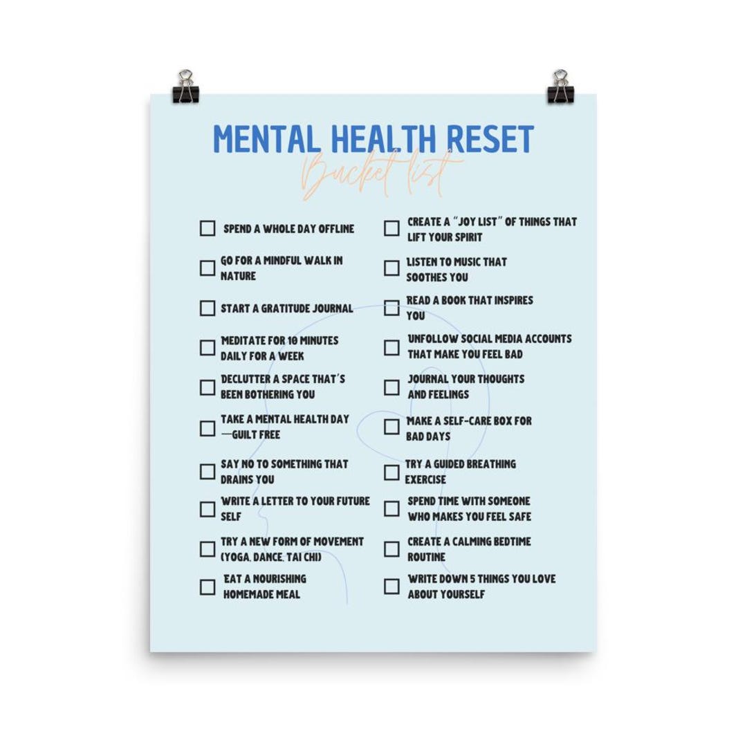 Mental Health Reset Bucket List Poster – Calm & Mindful Wall Art - Etsy