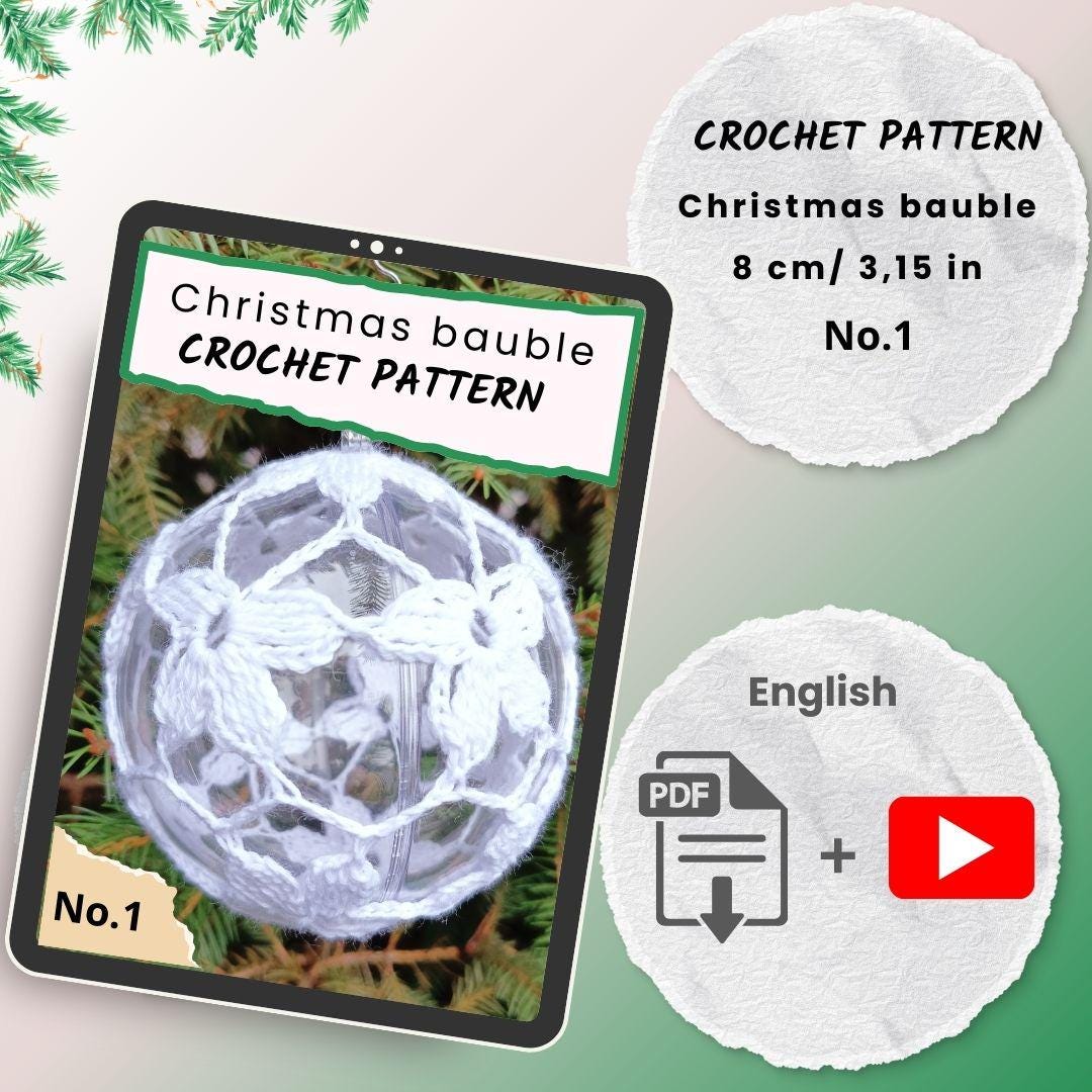 Crochet Christmas Bauble Pattern 8cm Ornament PDF & Video Tutorial ...