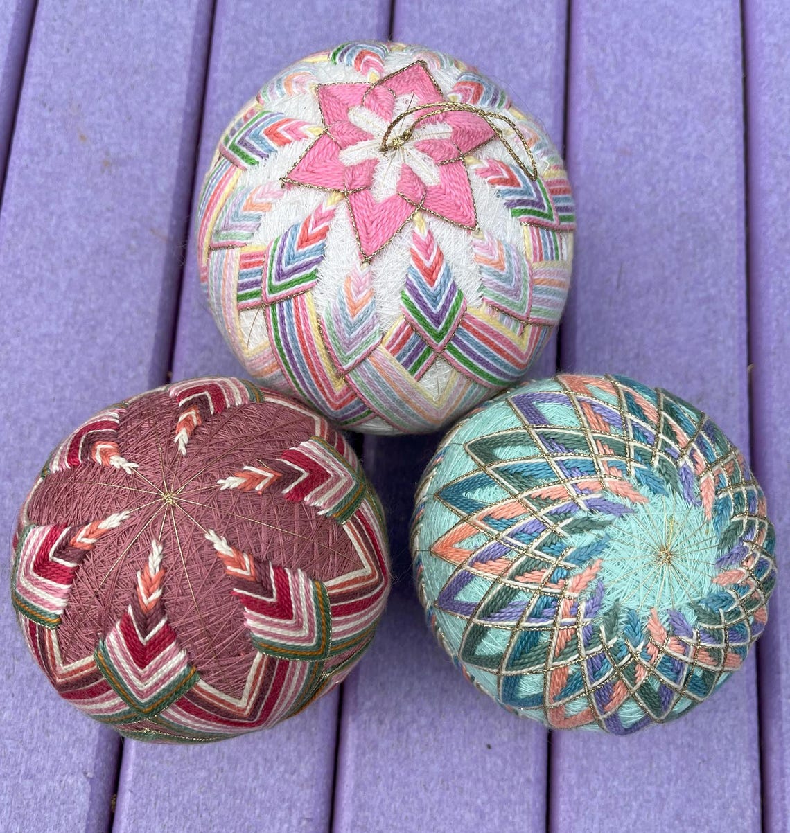 Assorted Christmas Temari Balls | Pastel Colors Blue Pink Purple ...