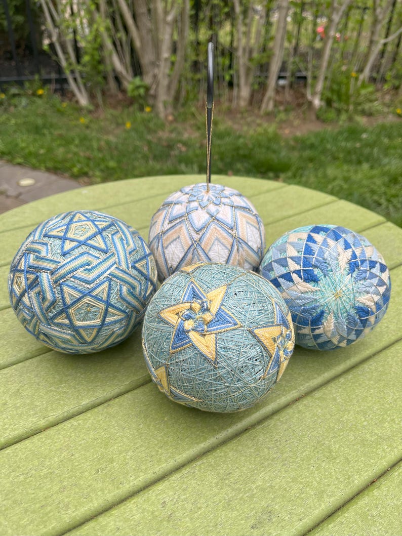 Assorted Winter Hannukah Temari Balls Festive Blue, Gold, White, Silver ...