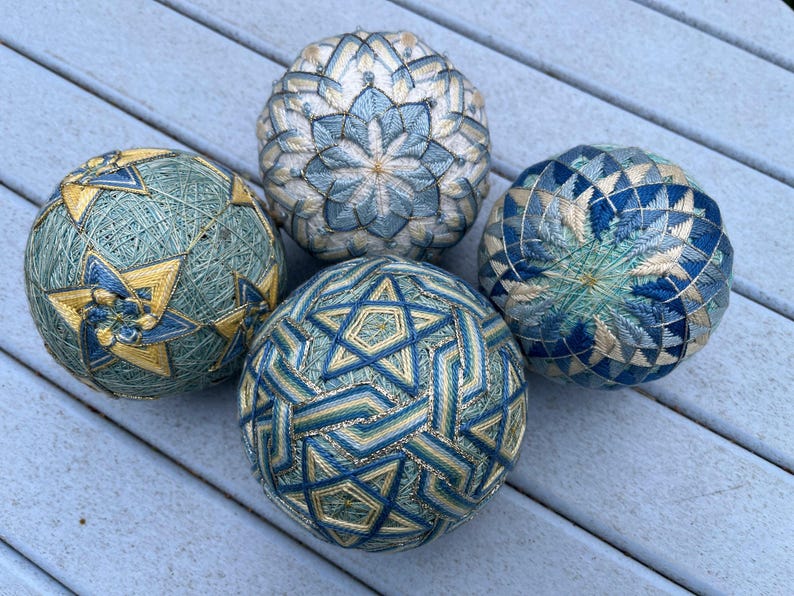 Assorted Winter Hannukah Temari Balls Festive Blue, Gold, White, Silver ...