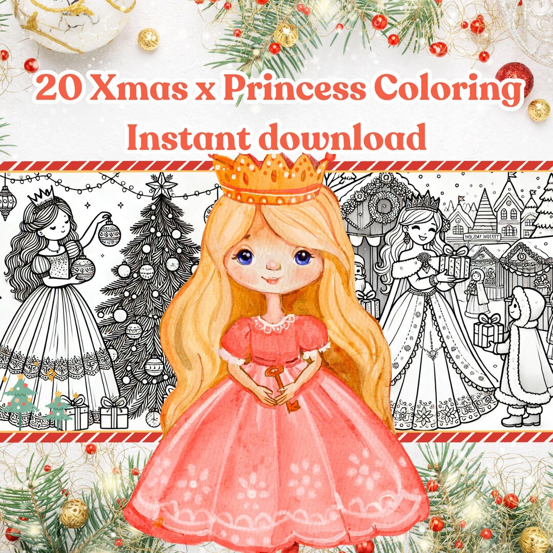 Christmas Princess Coloring Book | Holiday Printable Activity (digital ...
