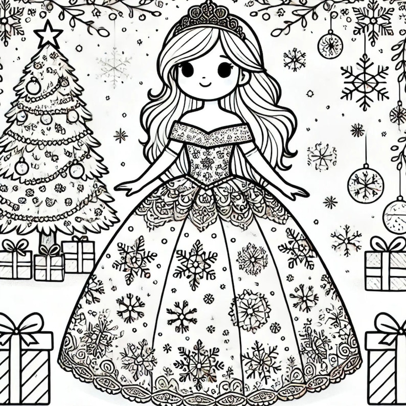 Christmas Princess Coloring Book Instant Download Digital Files Holiday ...