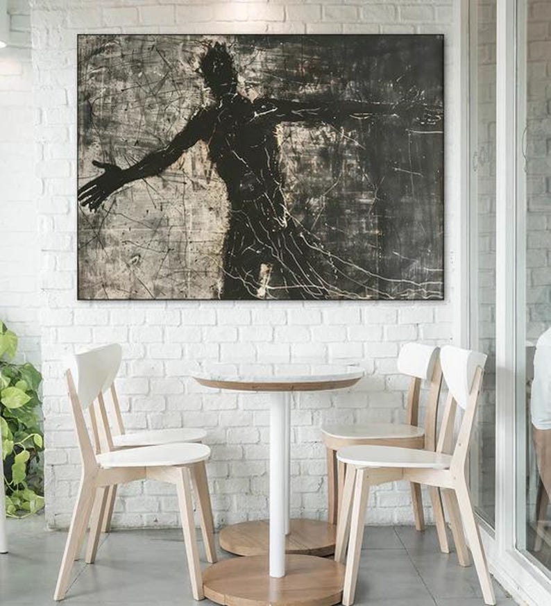 Abstract Human Silhouette Wall Art Modern Black and White Expressionist ...