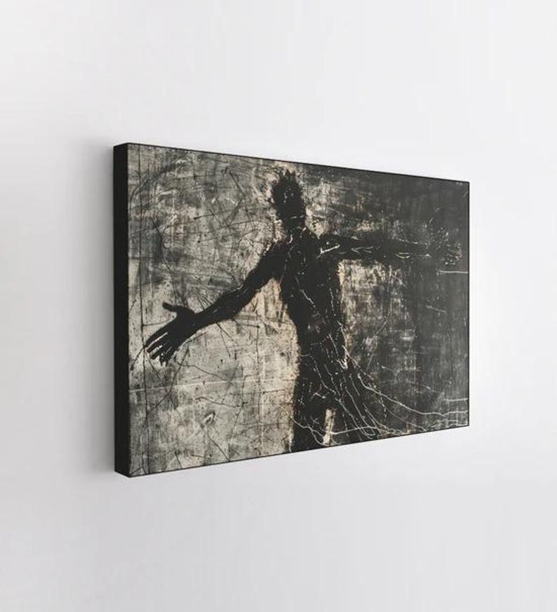 Abstract Human Silhouette Wall Art Modern Black and White Expressionist ...