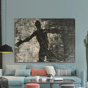 Abstract Human Silhouette Wall Art Modern Black and White Expressionist ...