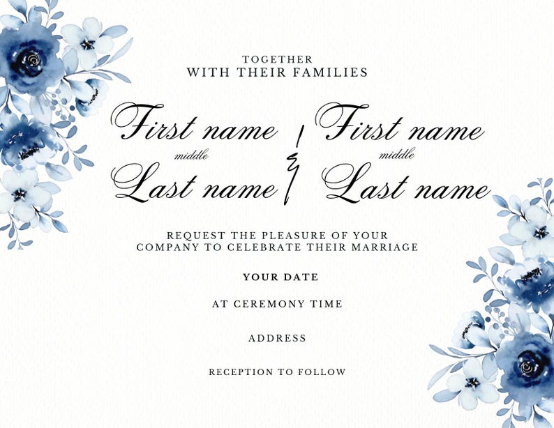 Blue Floral Wedding Invitation - Etsy