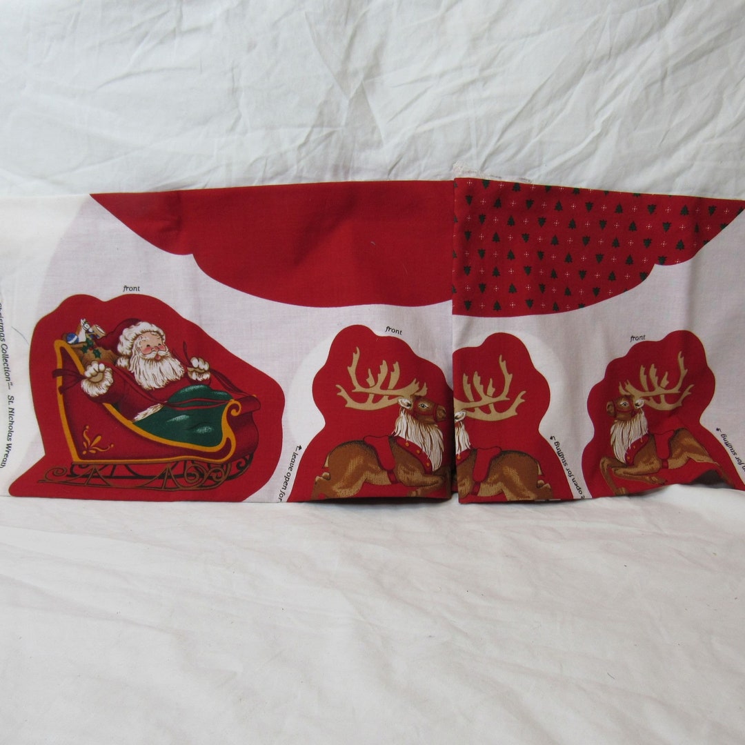 Cranston Print Works Cut and Sew Santa Wreath St. Nicholas and Reindeer ...