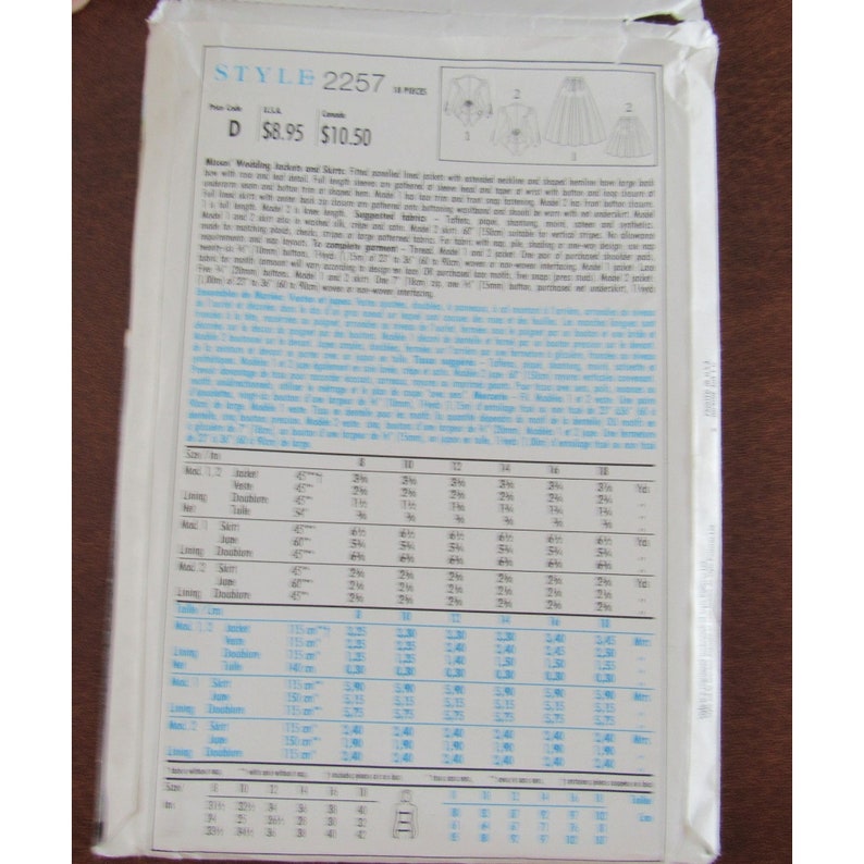 Style Sewing Pattern 2257 Wedding Gowns Jackets Skirts Size 8 to 18 ...