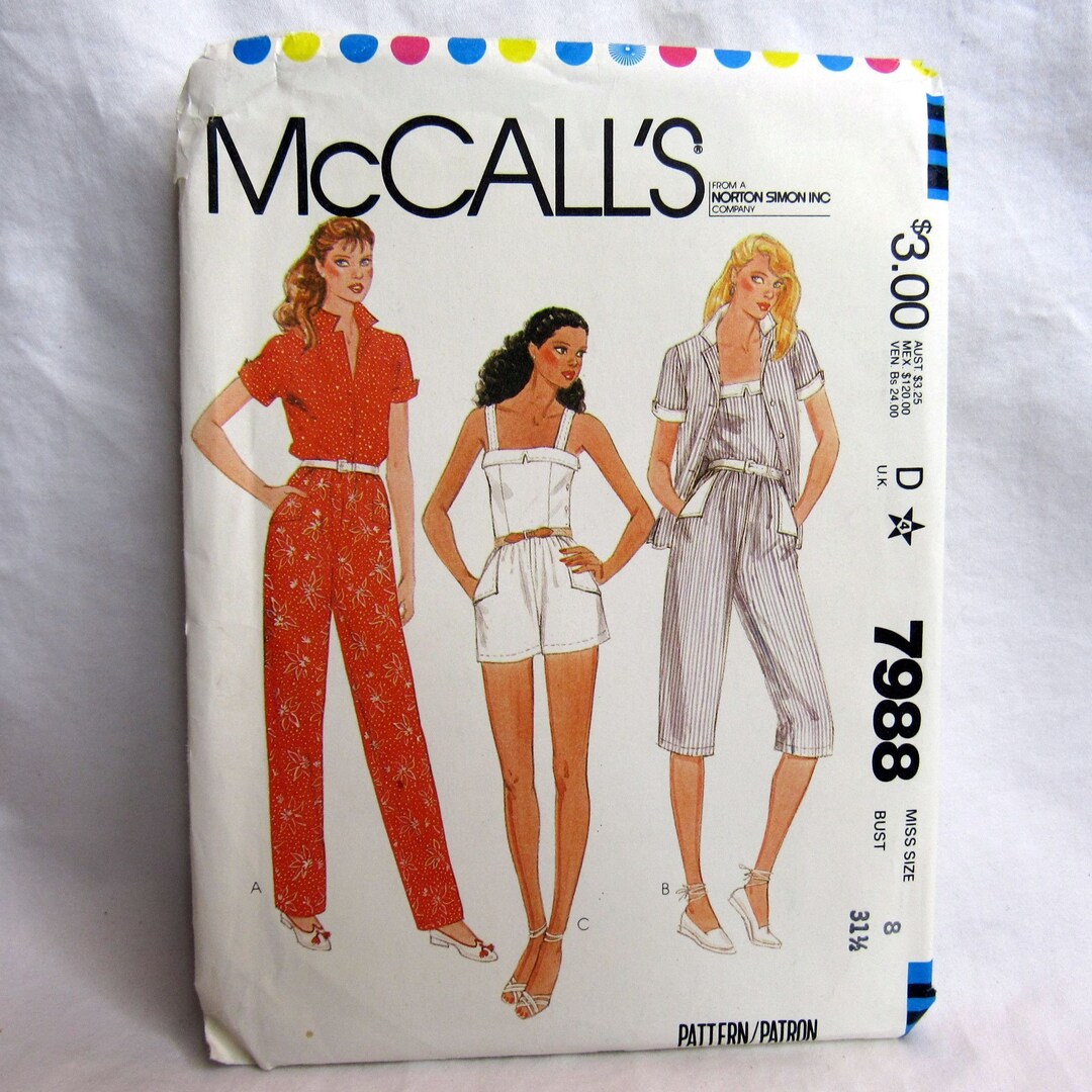 Mccalls Sewing Pattern 7988 Size 8 Misses Camisole Shirt Pants Shorts ...