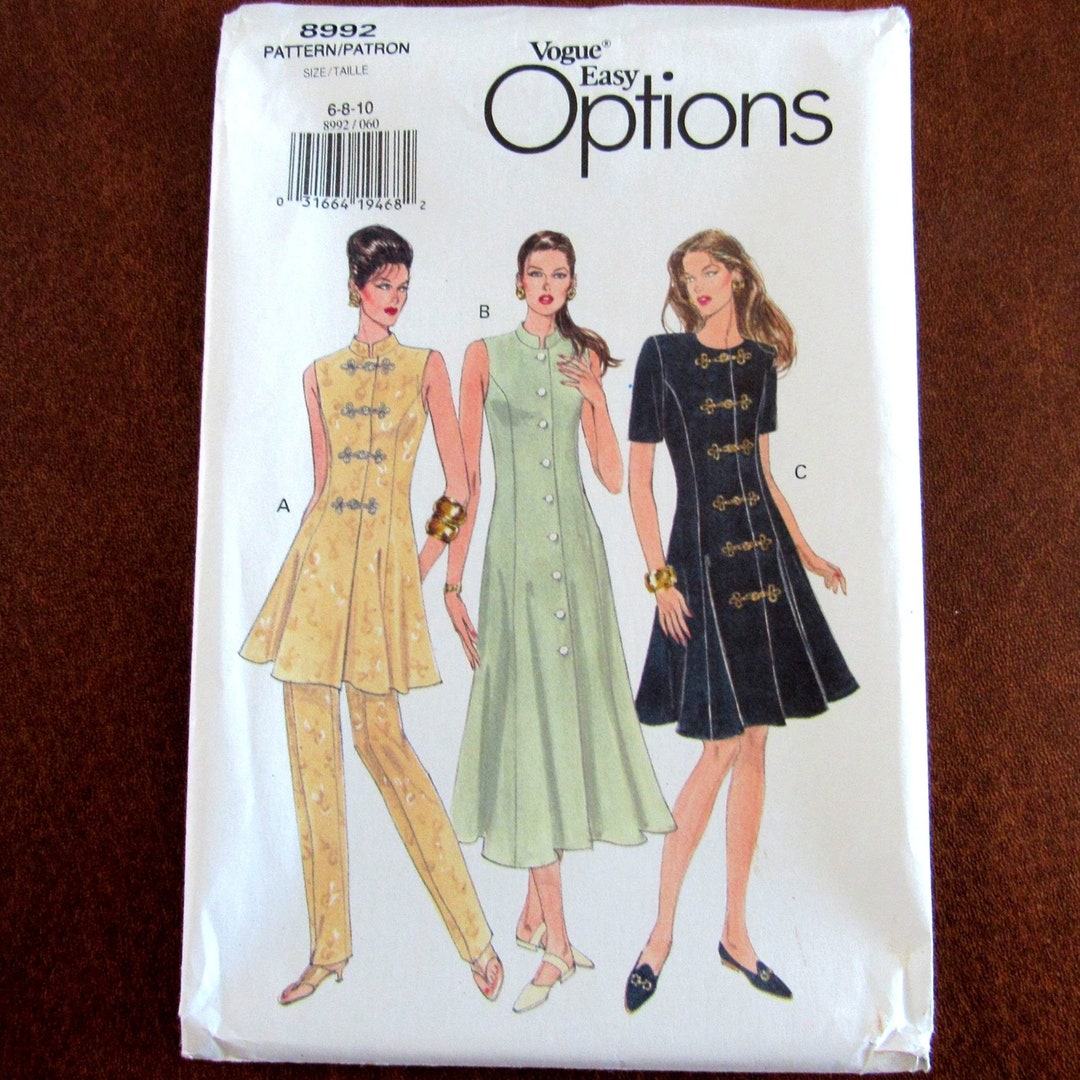 Vogue Easy Options Sewing Pattern 8992 Dress Tunic Pants Size Womens 6 ...