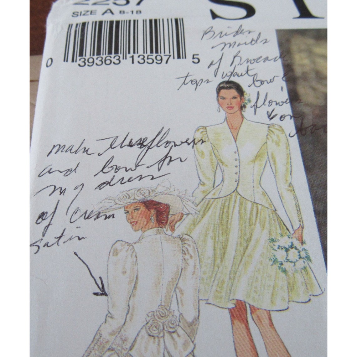Style Sewing Pattern 2257 Wedding Gowns Jackets Skirts Size 8 to 18 ...