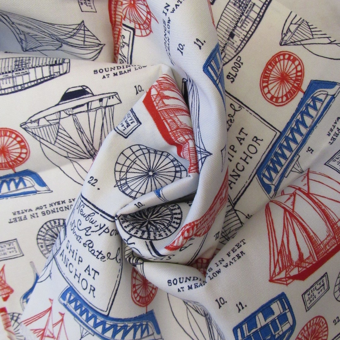 Nautical Fabric Sailing Ship Sloop Crafting Sewing Cotton 44 X 72 Two ...