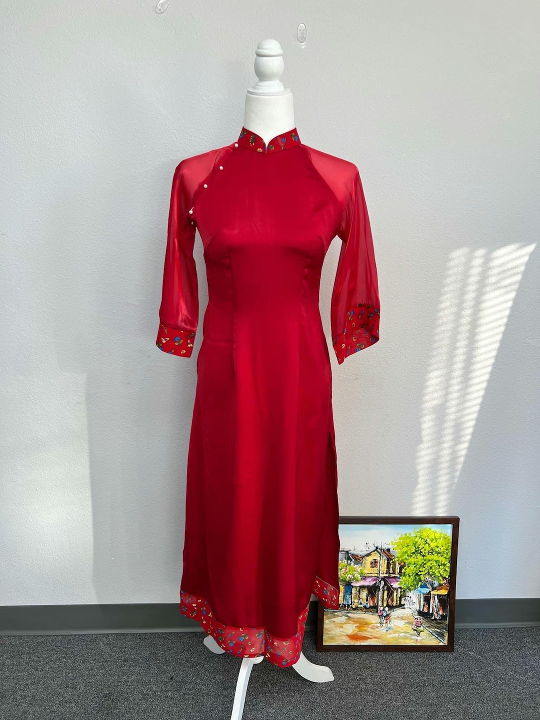 Scarlett Red Moden Ao Dai for Women, Ao Dai Vietnam, Modern Ao Dai, Ao ...