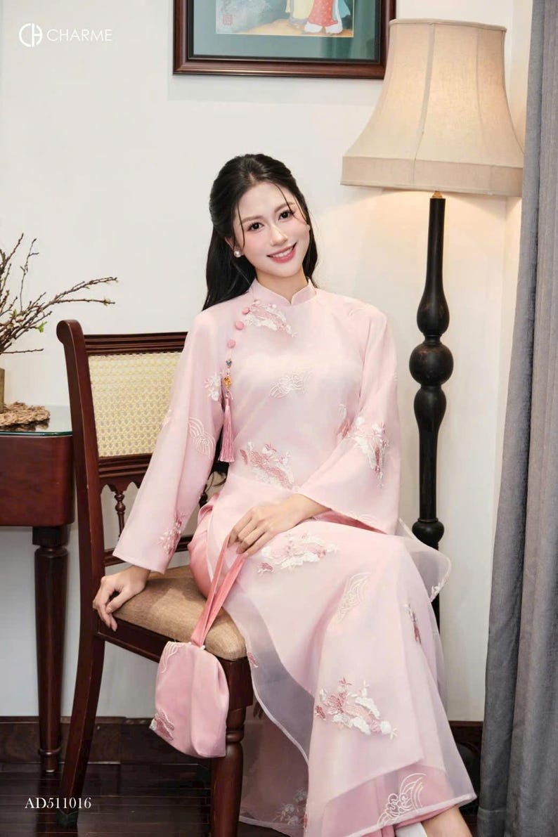 Light Pink Loosing Ao Dai for Women, Áo Dài Dáng Suông, Pants Included ...