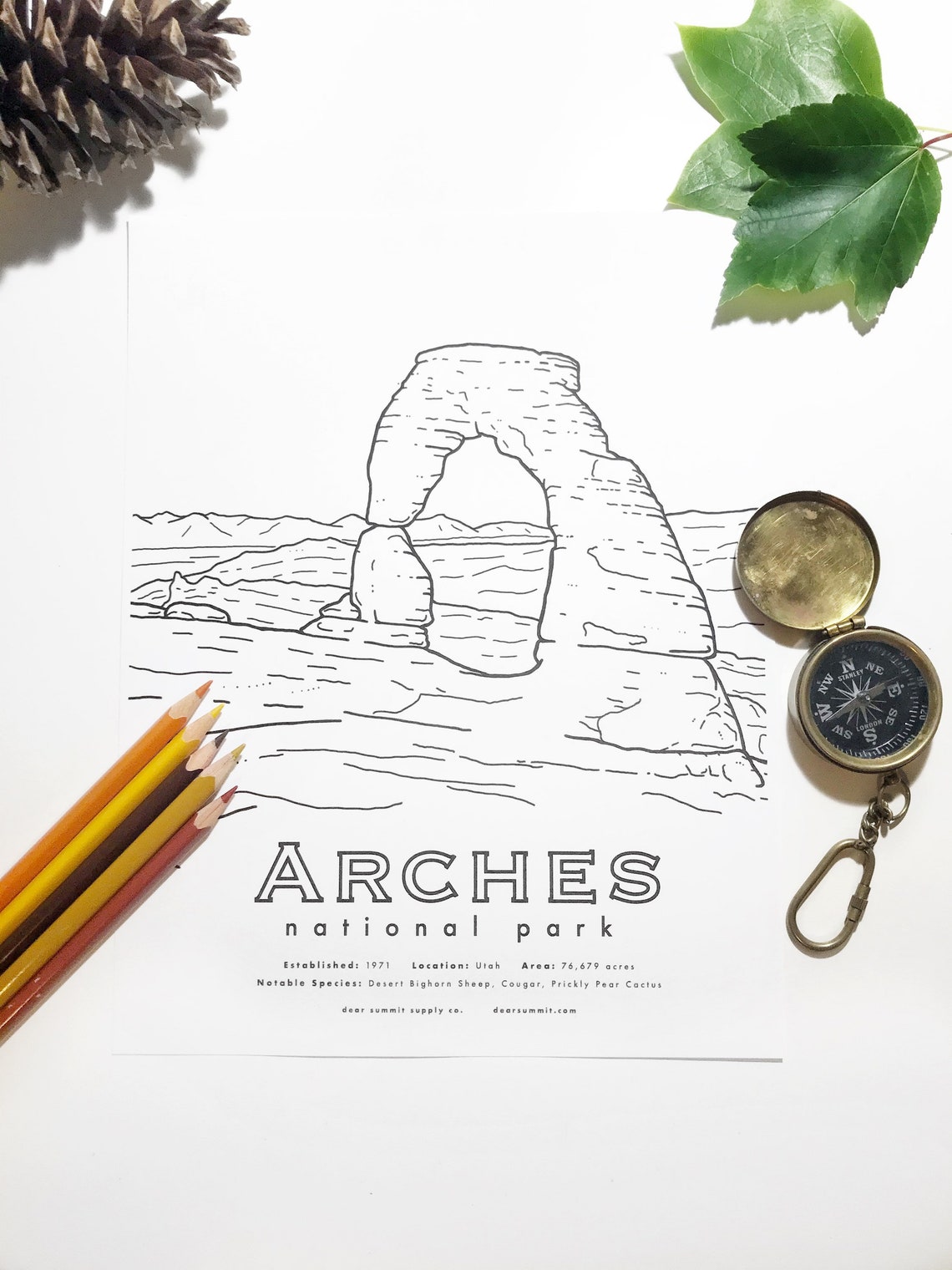 Arches National Park Coloring Sheet. Desert Coloring Page. - Etsy