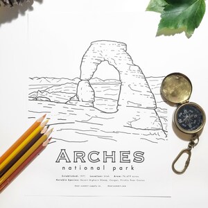 Arches National Park Coloring Sheet. Desert Coloring Page. - Etsy