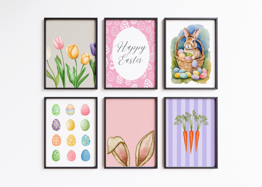 Easter Printable Wall Art - Easter Art Bundle (6) - Easter Bunny Digital Art - Easter Egg Art ...